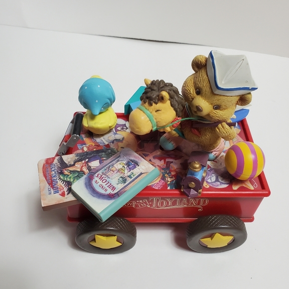 Other | Vintage 199s Teddy In Toyland Animated Red Wagon Music Box ...